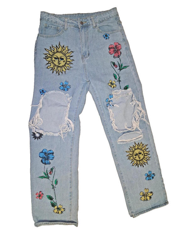 SHEIN | Jeans | Distressed Sun Jeans Denim Size 6 Ladies Ripped Pants ...